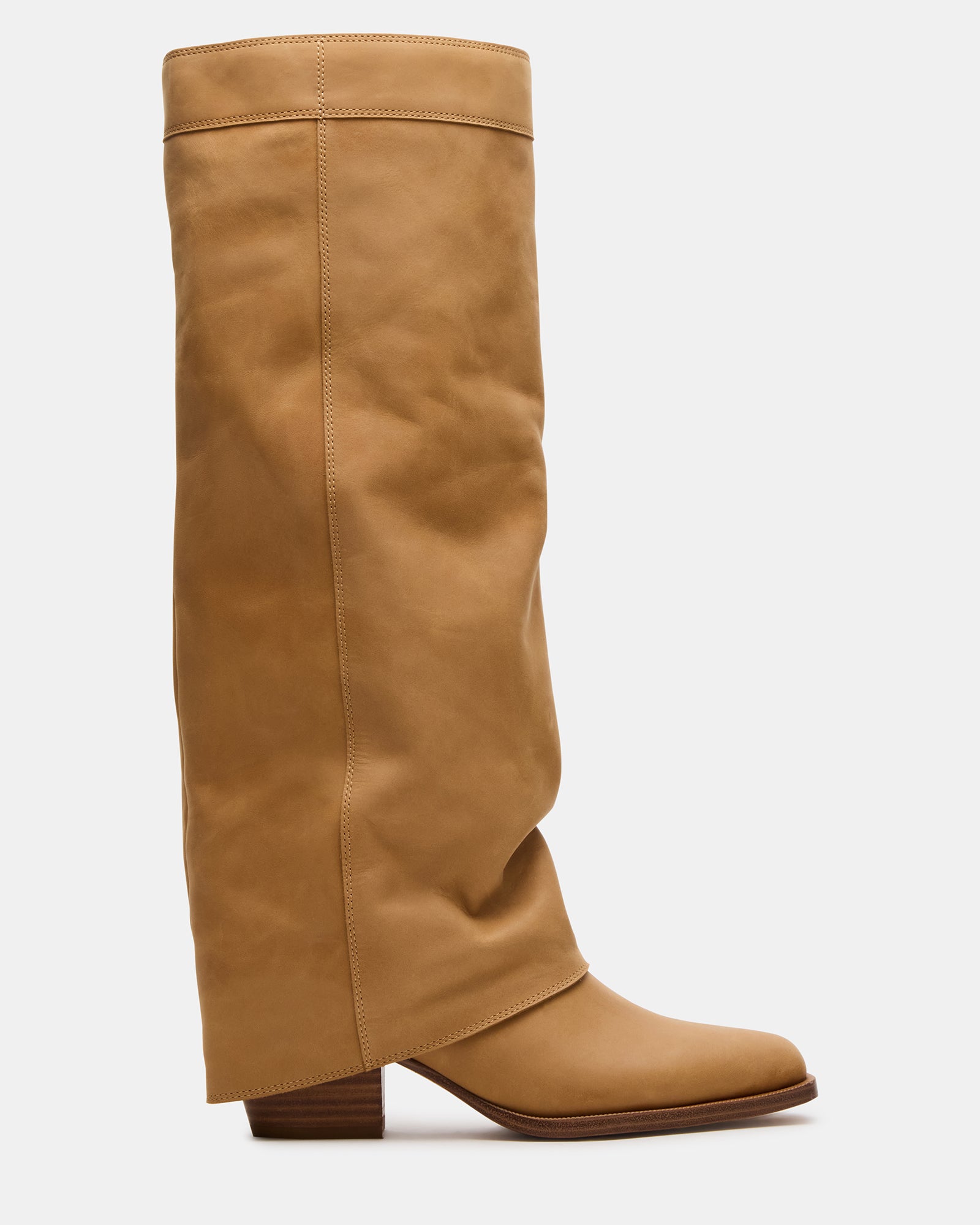 WINNICK Banana Leather Knee-High Cuffed Fold-Over Block Heel Women's Boot – Steve Madden