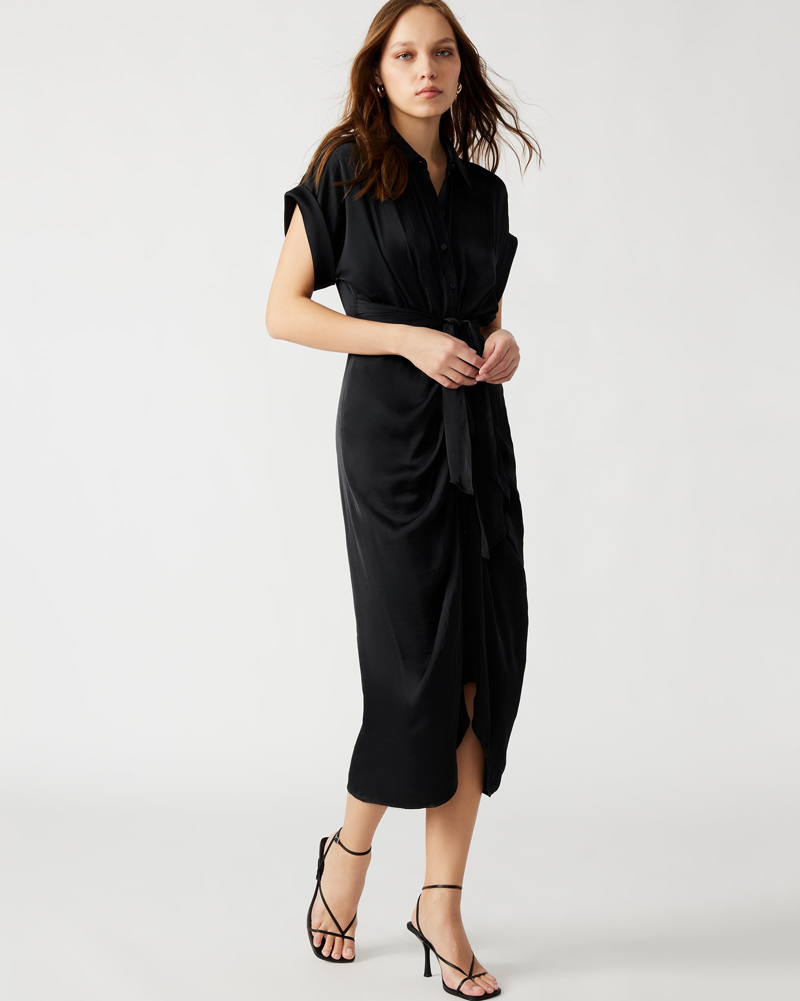 TORI Dress Black | Button Up Collared Midi Dress – Steve Madden