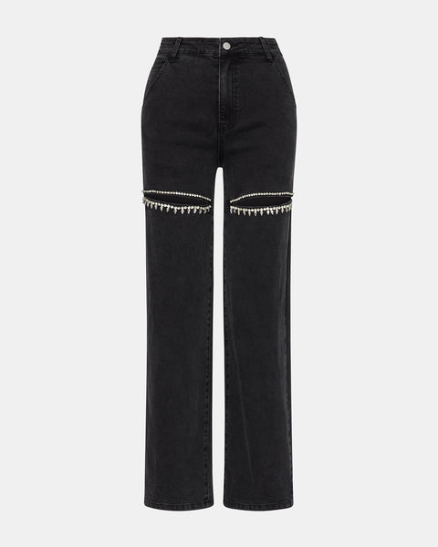 TAYLOR Jean Black | Women's Rhinestone Cutout Jeans – Steve Madden