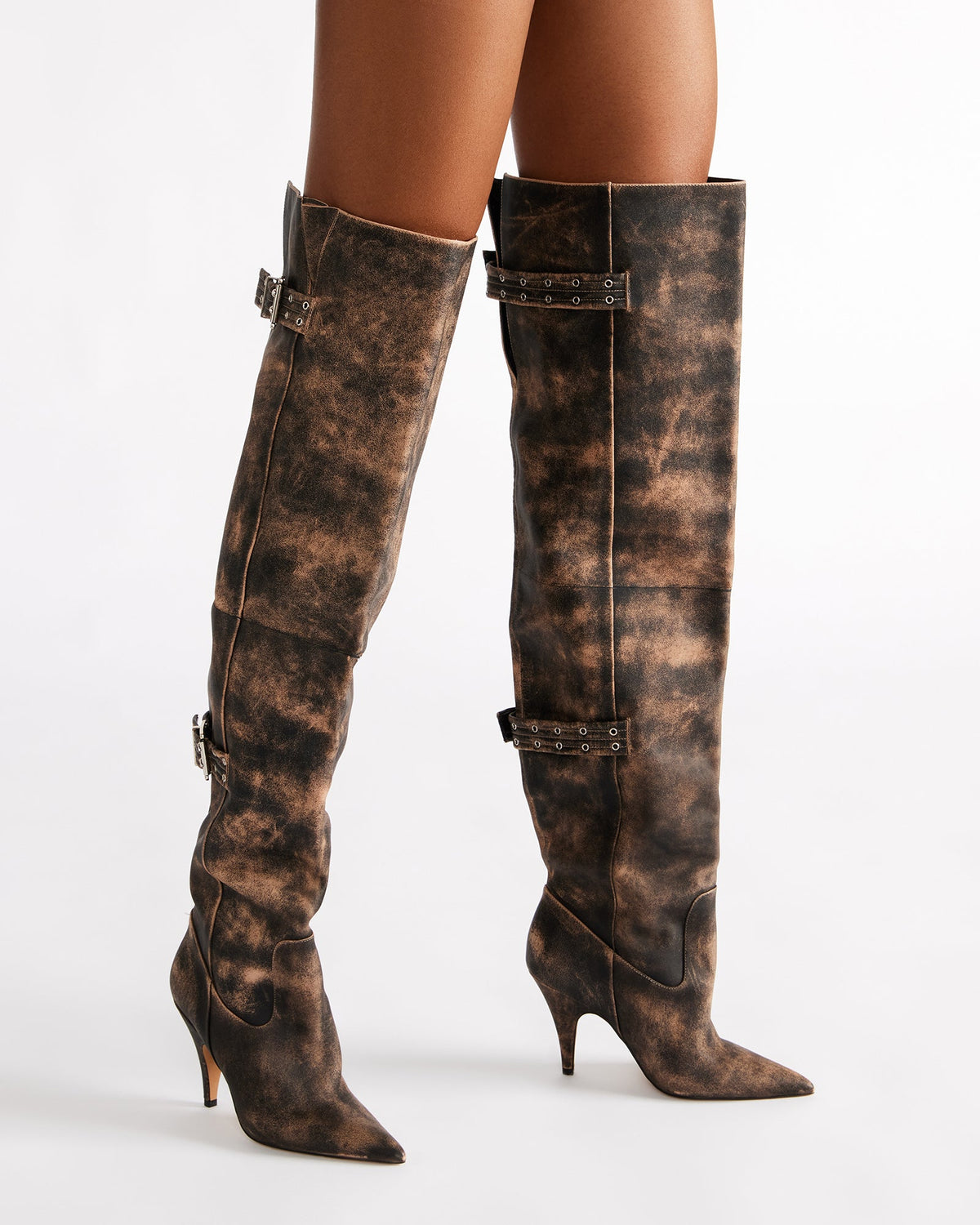 BADDIE Black Distressed Over-The-Knee Moto Women's Boot – Steve Madden