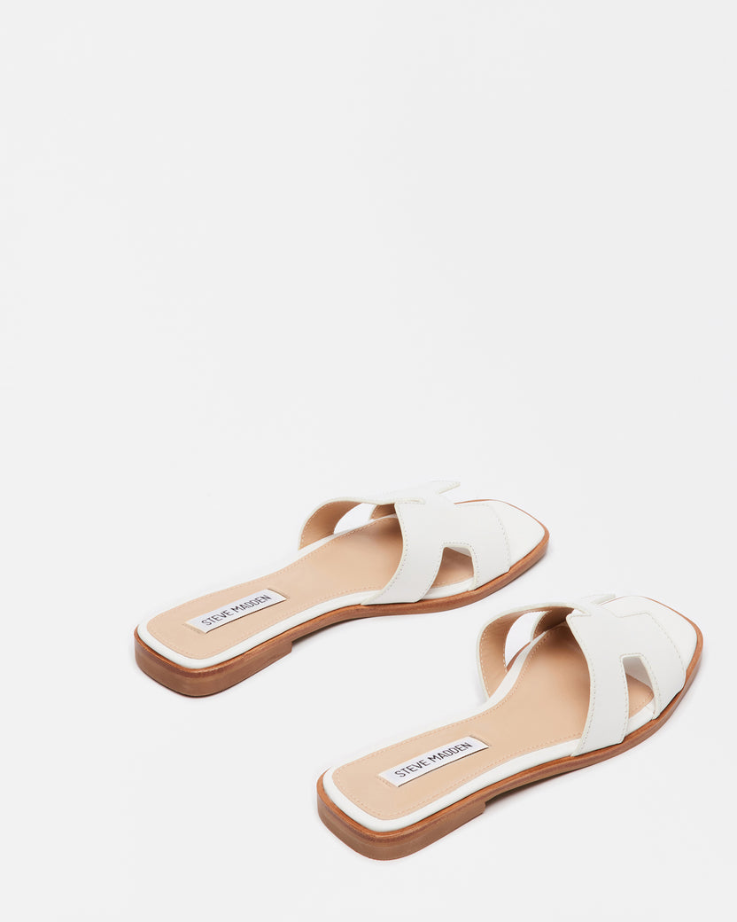 HADYN White Leather Sandal | Women's Designer Sandals – Steve Madden