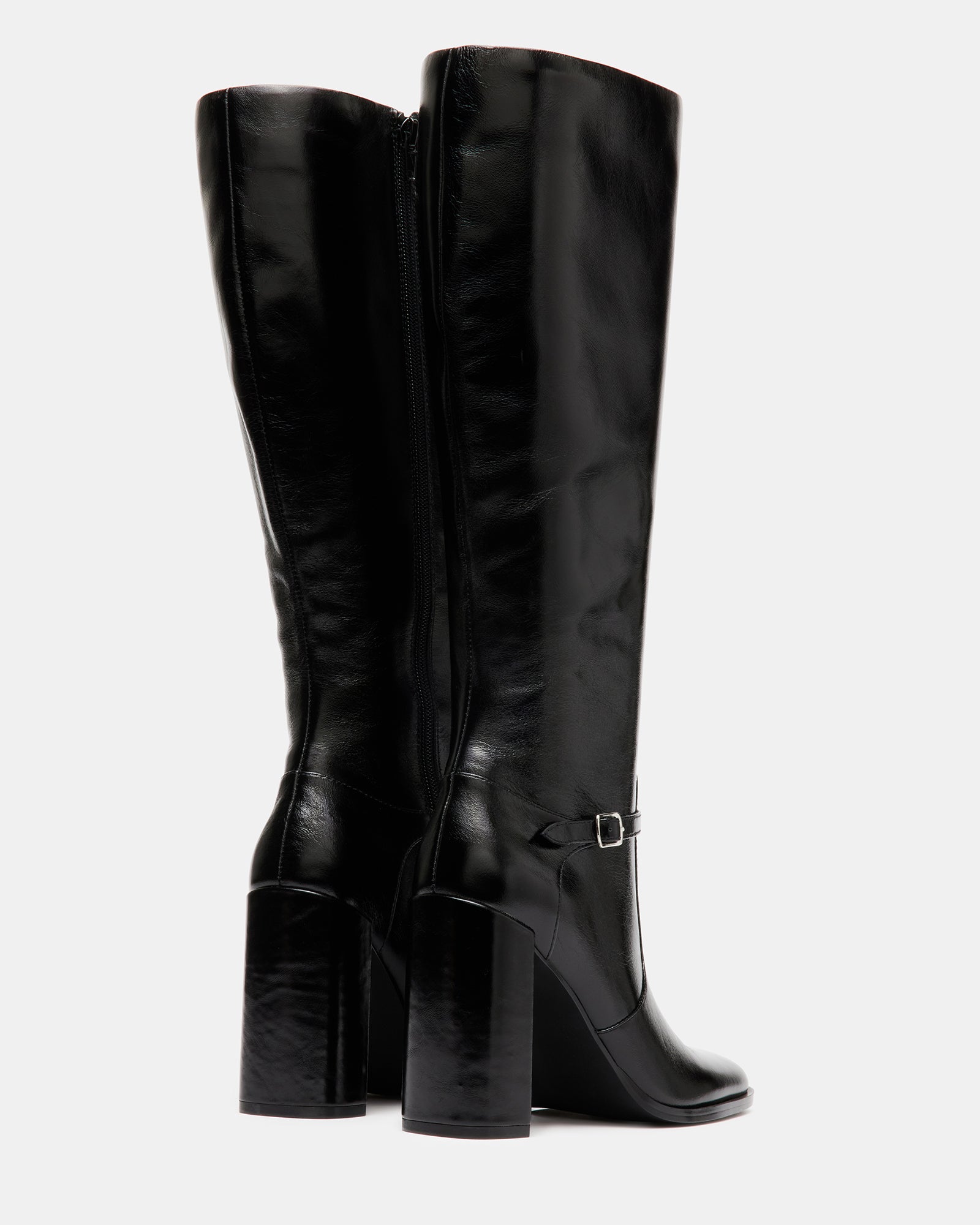 ADALYN Black Leather Knee High Square Toe Boot | Women's Boots – Steve ...