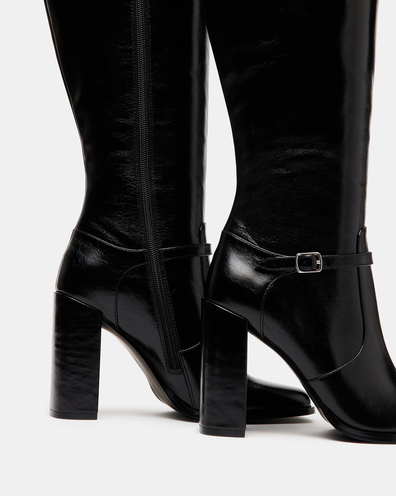 ADALYN Black Leather Knee High Square Toe Boot | Women's Boots – Steve ...