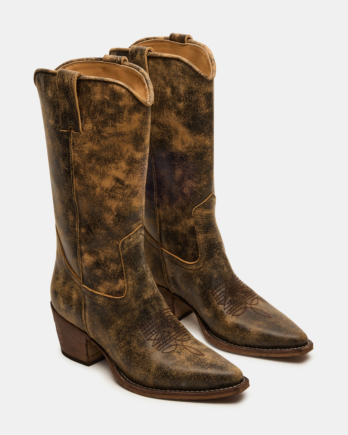 ALBANY Brown Distressed Pointed-Toe Western Boots | Women's Boots ...