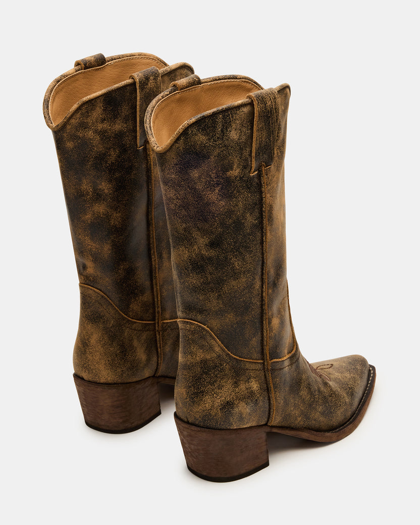 ALBANY Brown Distressed Pointed-Toe Western Boots | Women's Boots ...