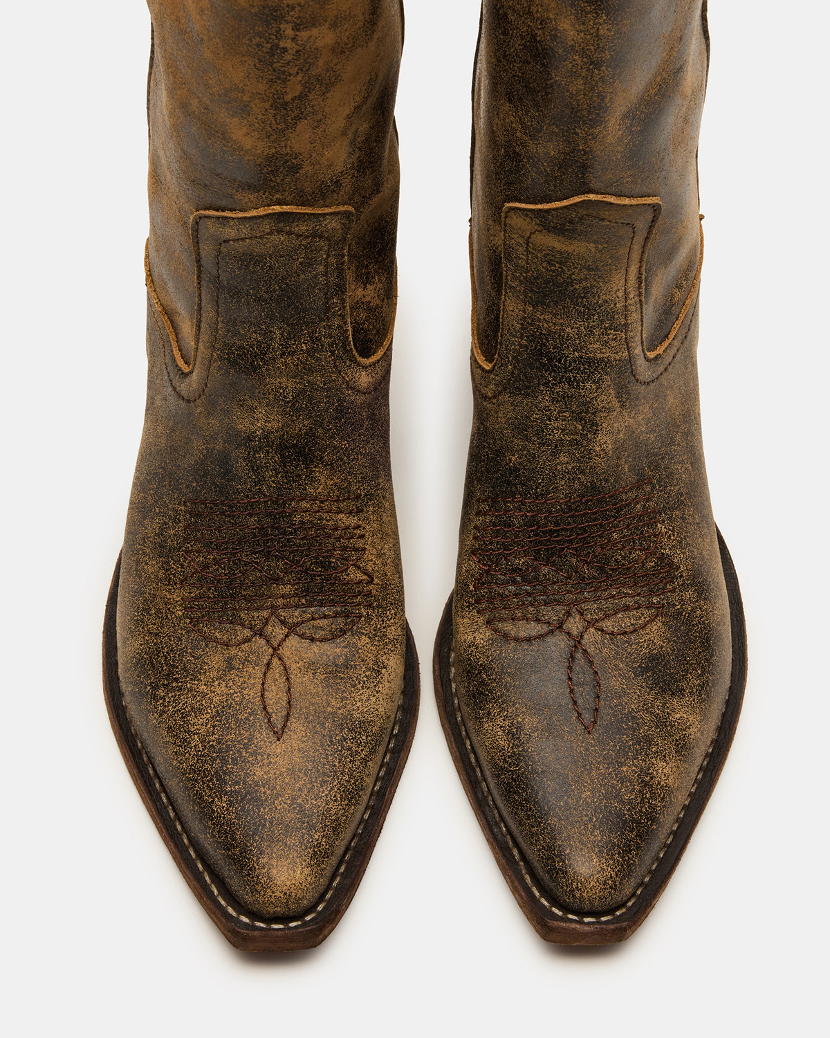 ALBANY Brown Distressed Pointed-Toe Western Boots | Women's Boots ...