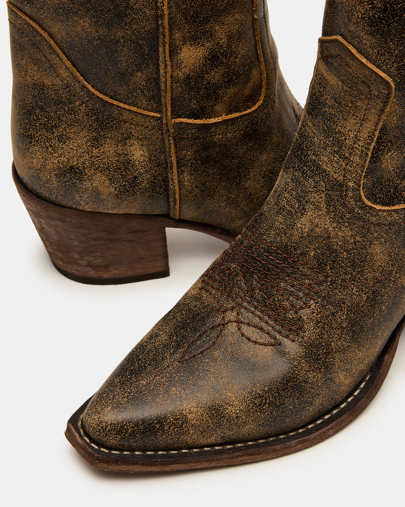 ALBANY Brown Distressed Pointed-Toe Western Boots | Women's Boots ...