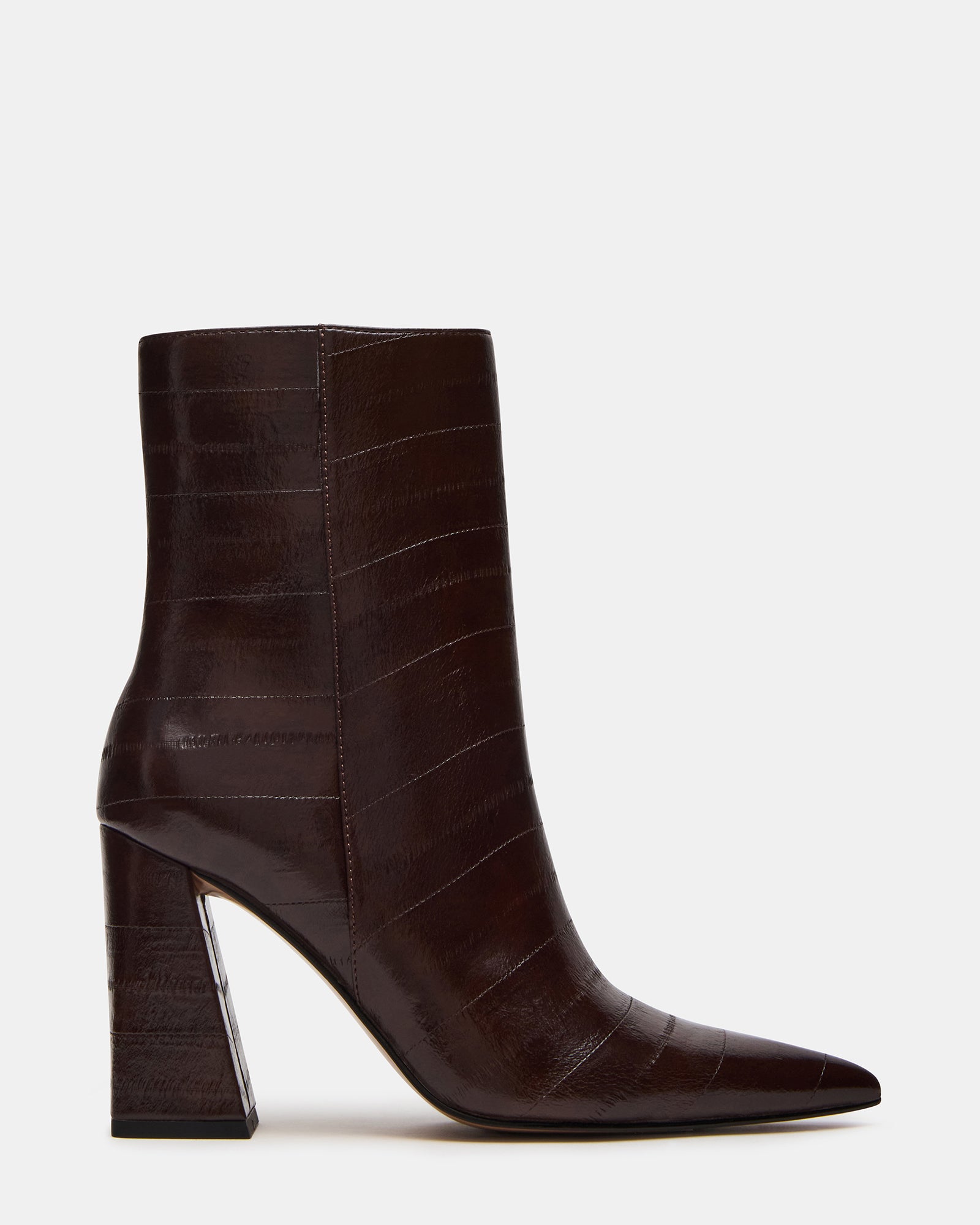 AUDREANA Brown Eel Pointed-Toe Block Heel Women's Ankle Boot – Steve Madden