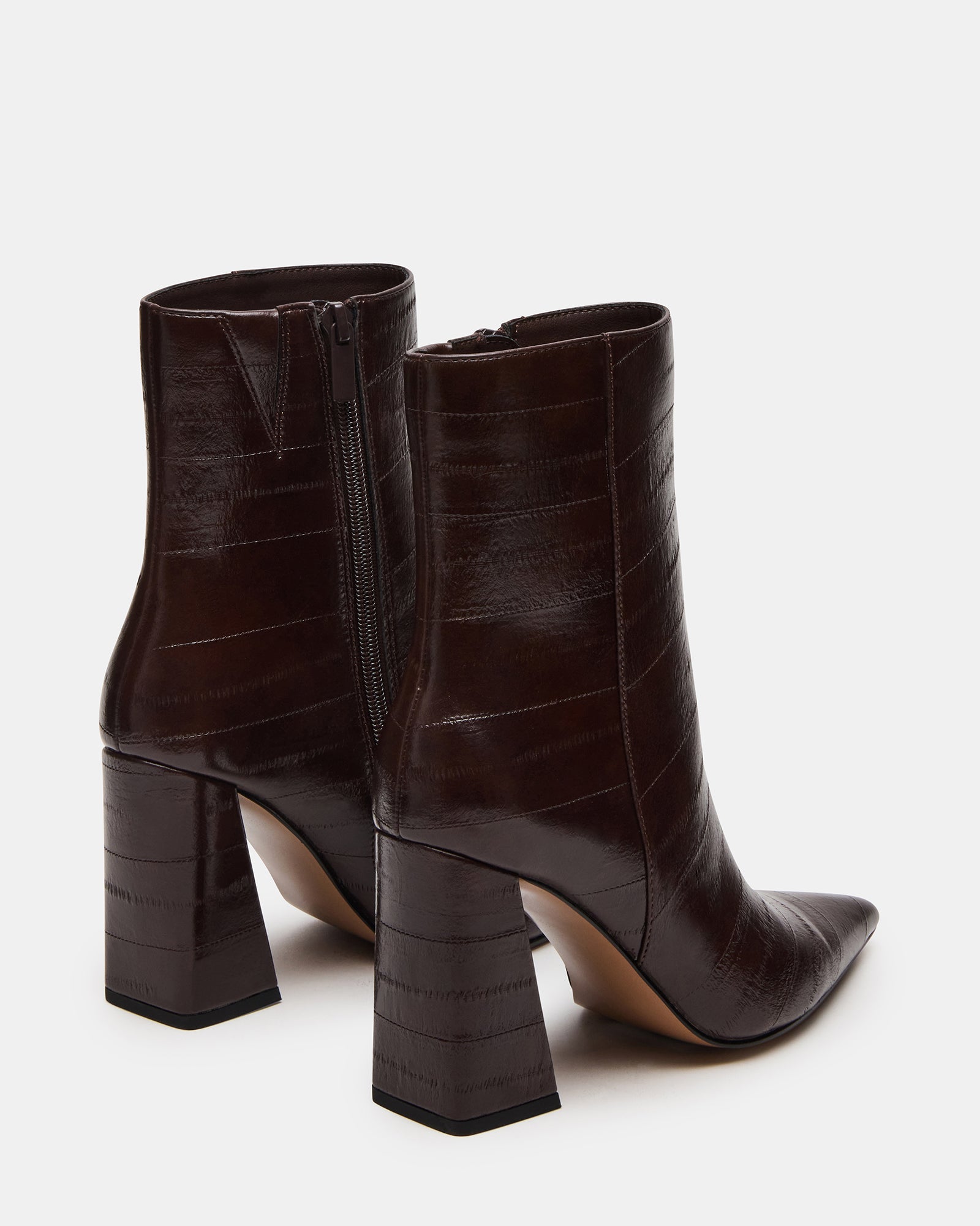AUDREANA Brown Eel Pointed-Toe Block Heel Women's Ankle Boot – Steve Madden