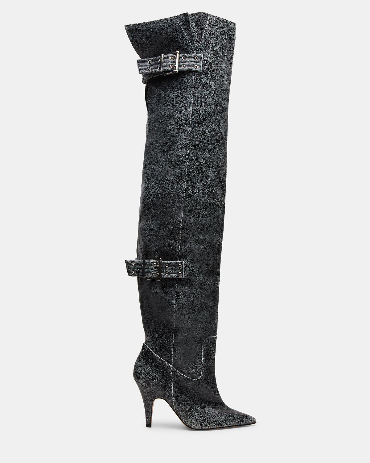 BADDIE Black Distressed Over-The-Knee Moto Women's Boot – Steve Madden