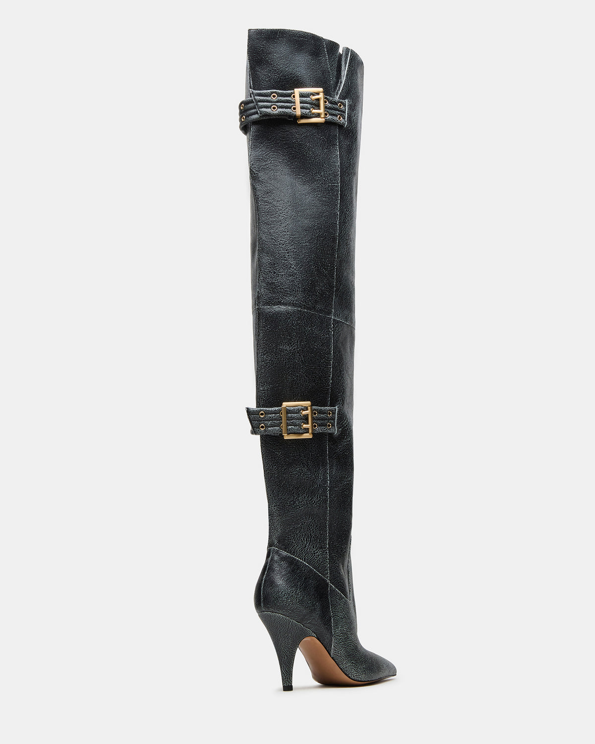 BADDIE Black Distressed Over-The-Knee Moto Women's Boot – Steve Madden