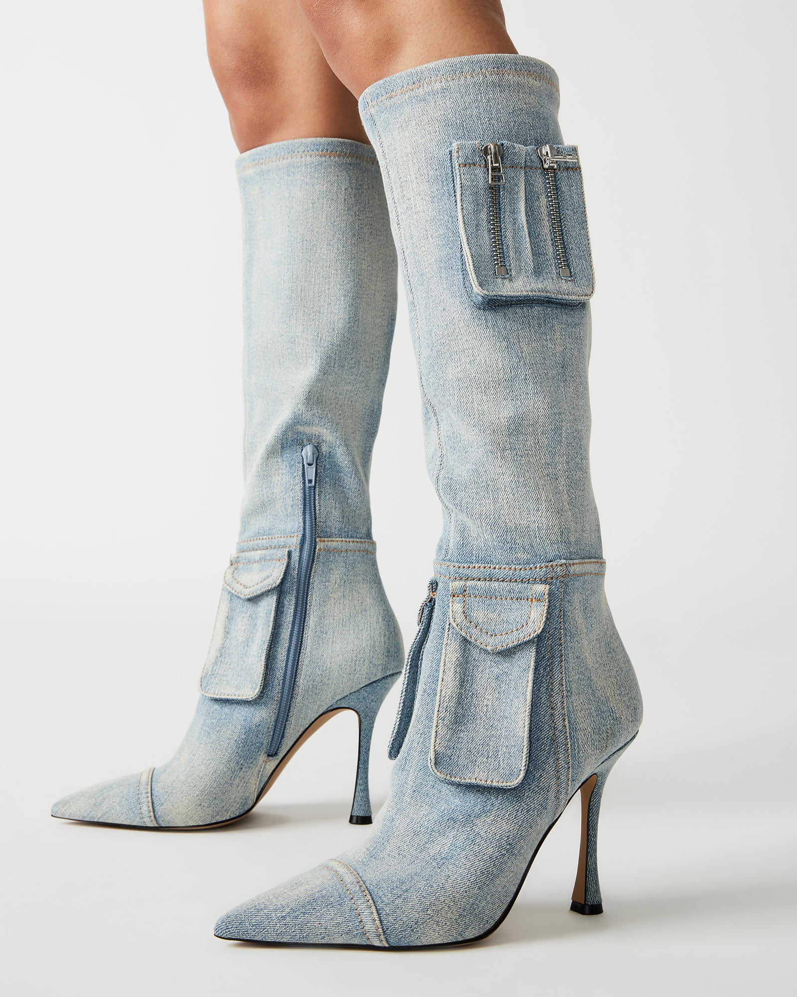BECKHAM Denim Fabric Pointed Toe Stiletto Boot | Women's Boots – Steve ...