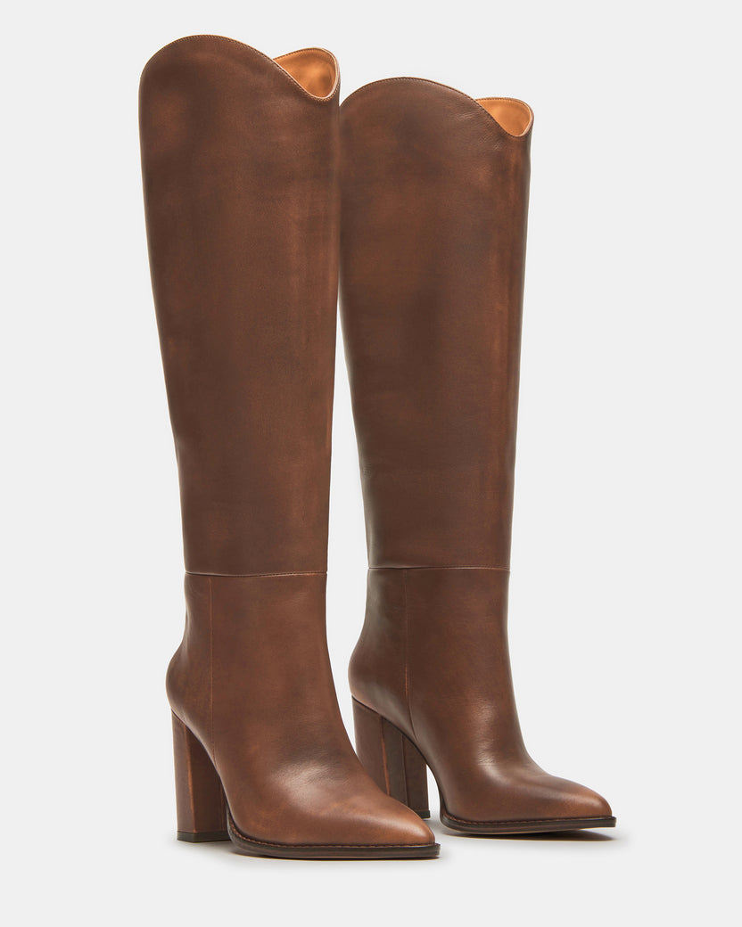 BIXBY Brown Distressed Knee-High Boot | Women's Boots – Steve Madden