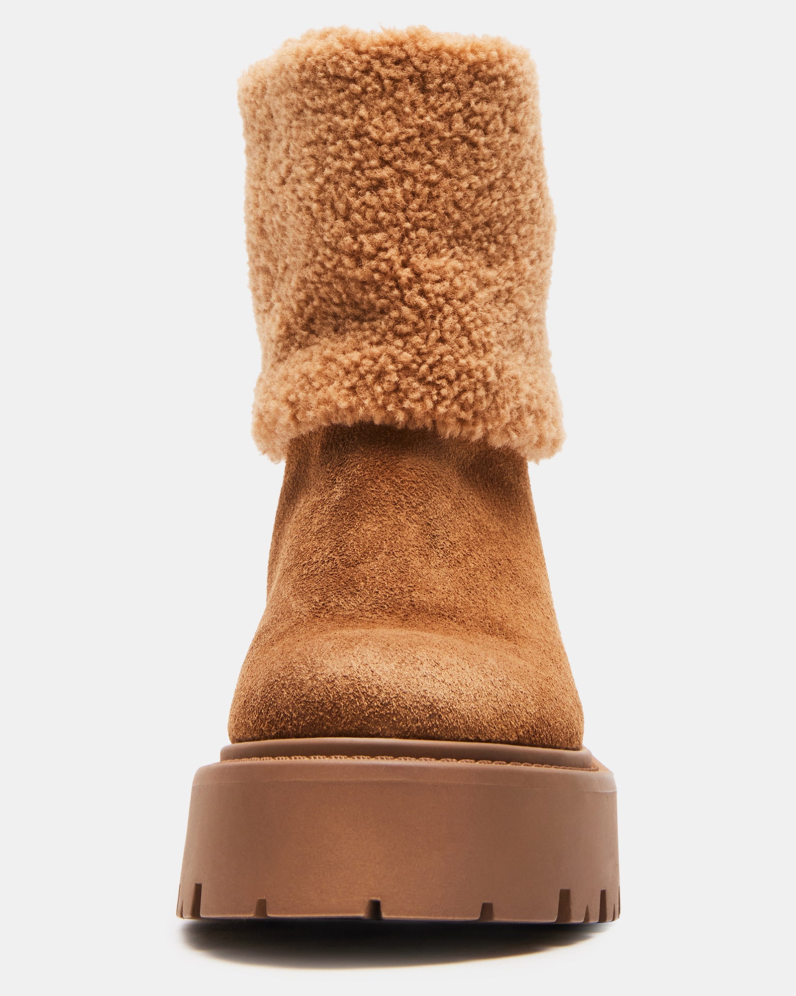 BLIZZARD Tan Suede Faux Shearling Cuffed Bootie | Women's Booties ...