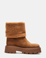BLIZZARD Tan Suede Faux Shearling Cuffed Bootie | Women's Booties ...