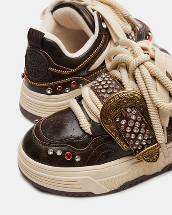 BOOMER Stud Brown Distressed Platform Chunky Sneaker | Women's Sneakers ...