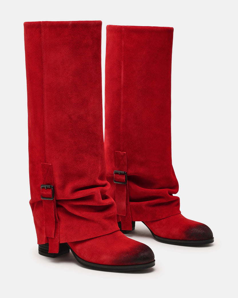 BOZEMAN Red Suede Knee-High Fold-Over Cuffed Women's Boot – Steve Madden