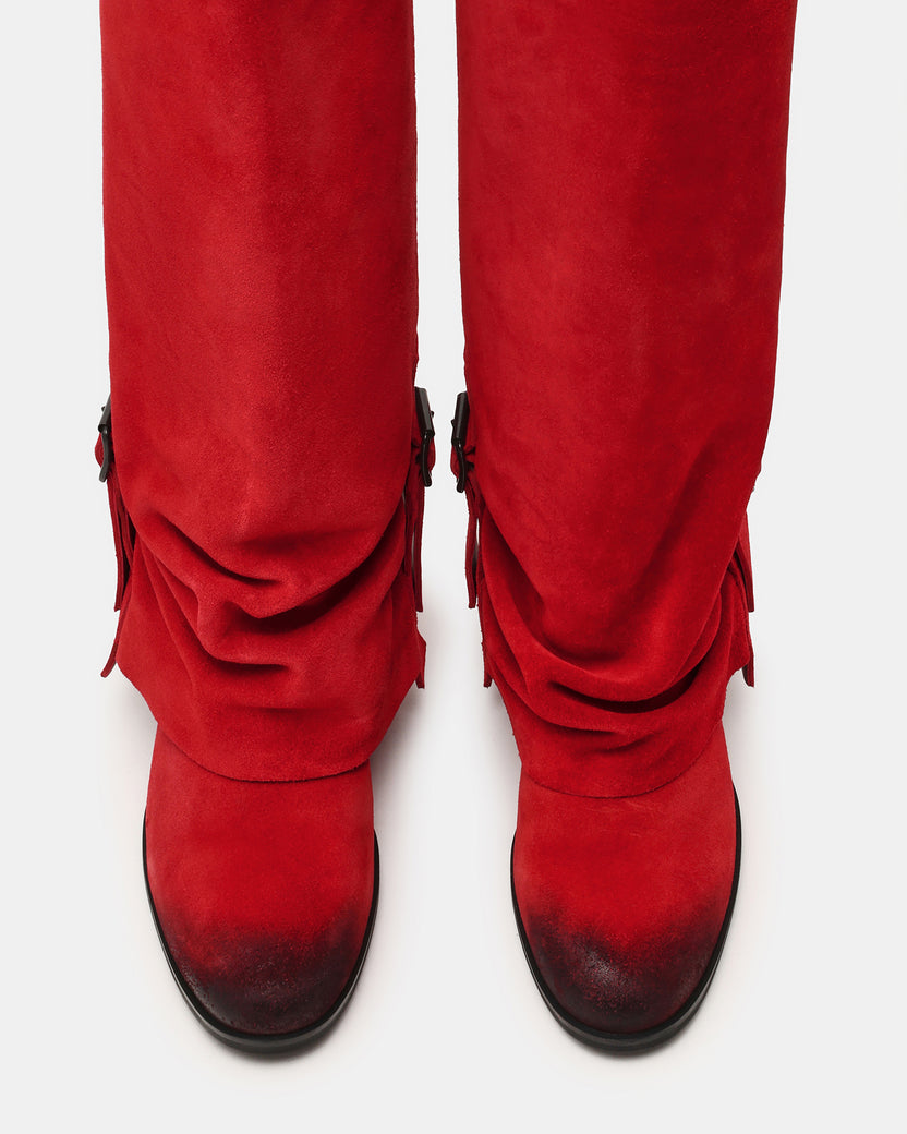 BOZEMAN Red Suede Knee-High Fold-Over Cuffed Women's Boot – Steve Madden