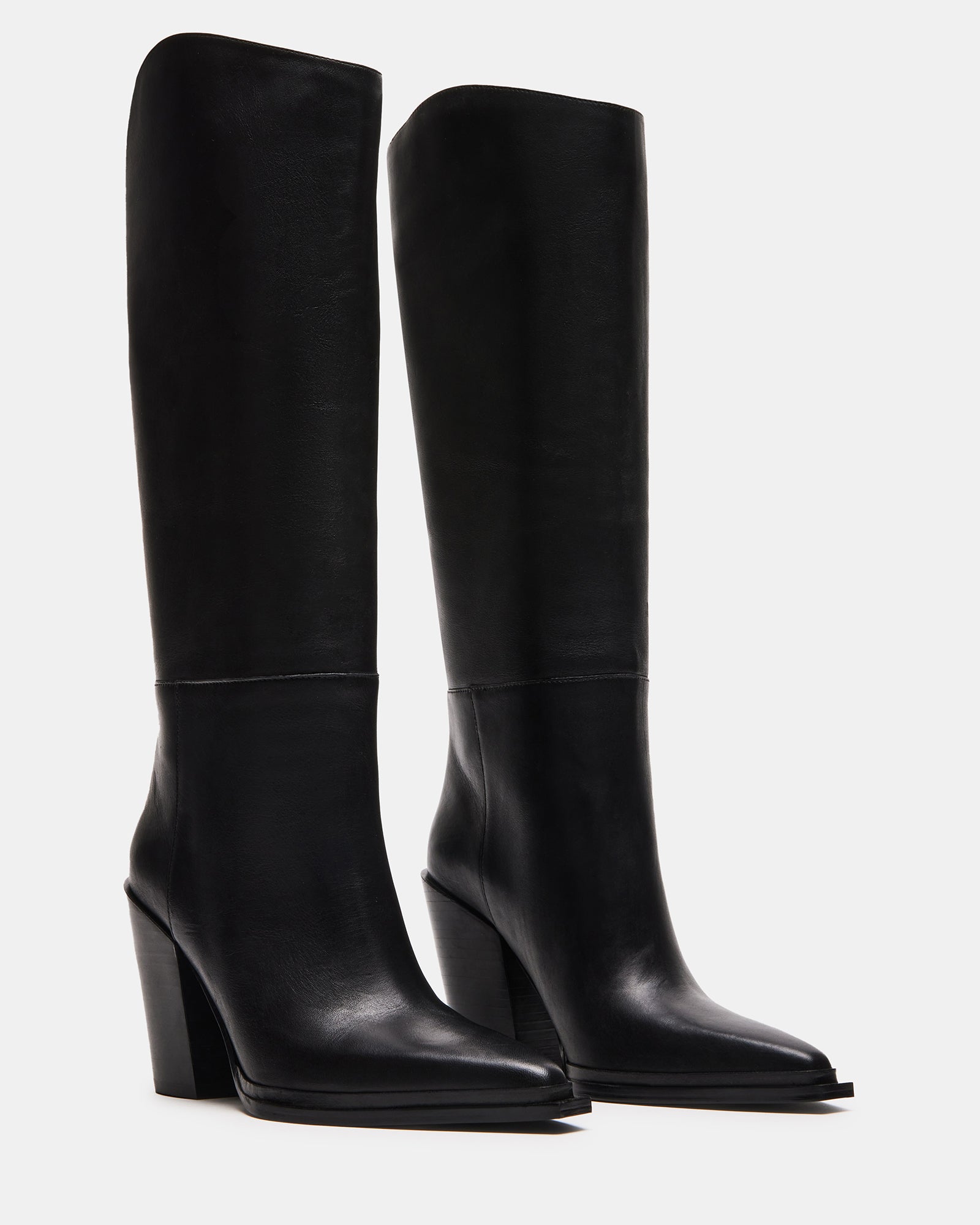BRONTY Black Leather Knee High Western Boot | Women's Boots – Steve Madden