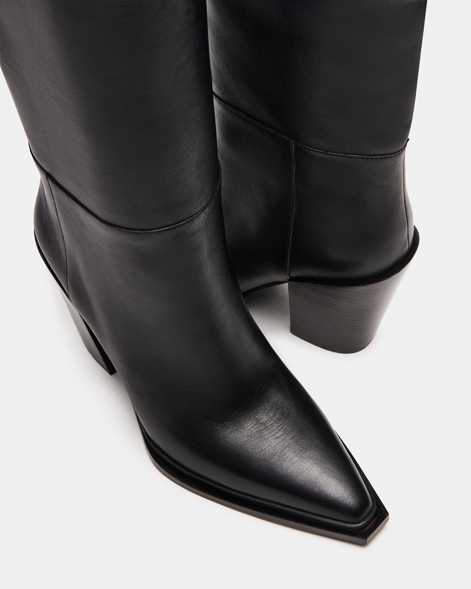 BRONTY Black Leather Knee High Western Boot | Women's Boots – Steve Madden