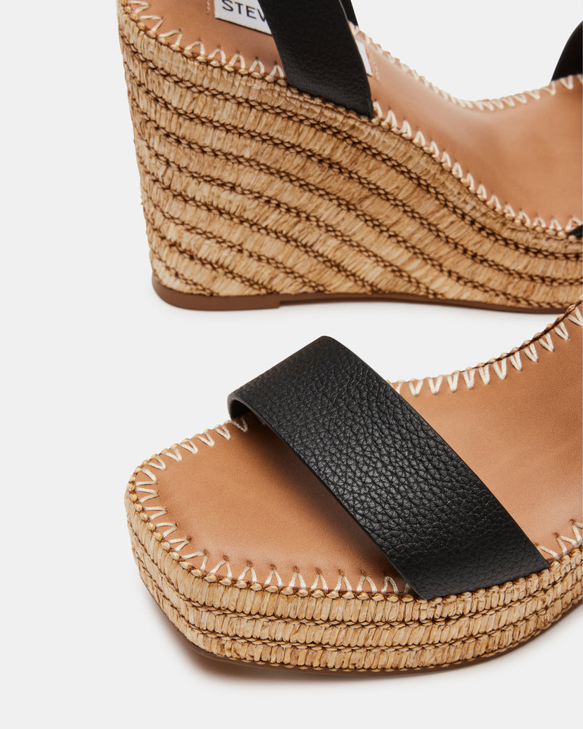 CASSIE Black Leather Wedge Sandal | Women's Sandals – Steve Madden