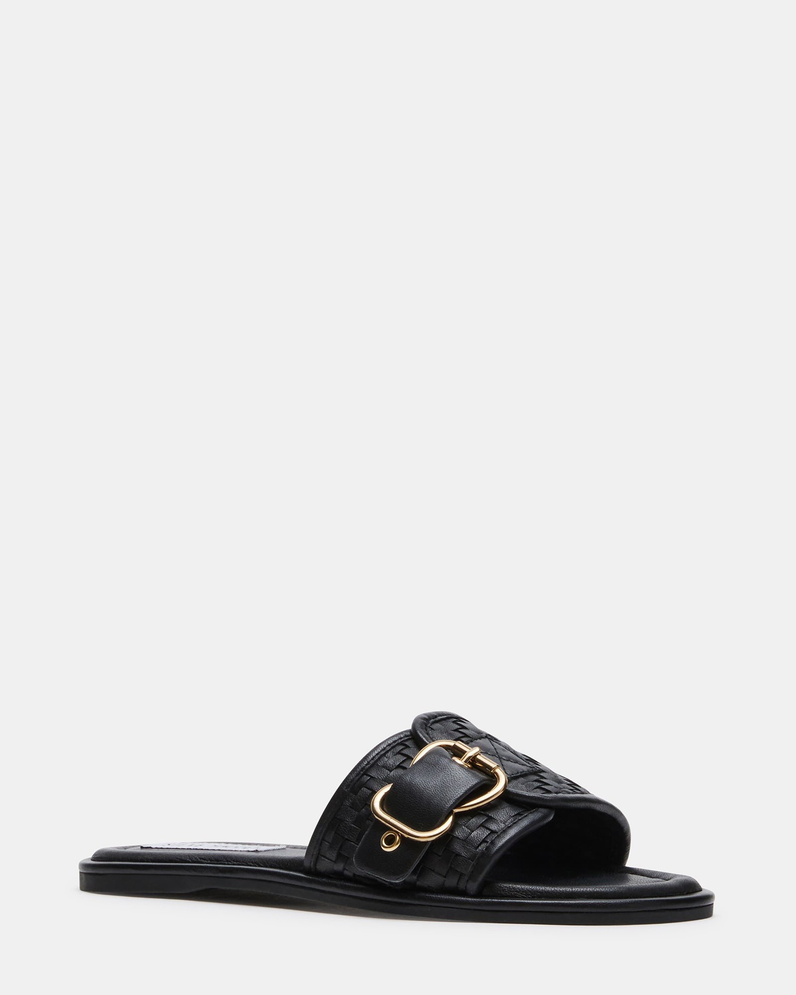 COINS Black Leather Woven Slide | Women's Sandals – Steve Madden
