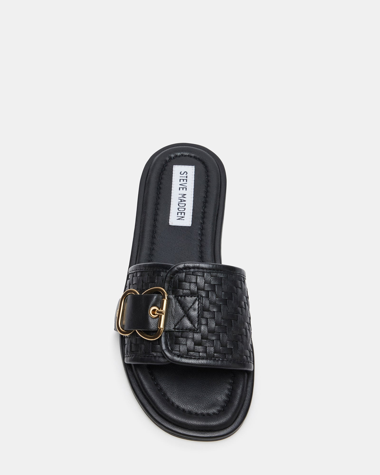 COINS Black Leather Woven Slide | Women's Sandals – Steve Madden