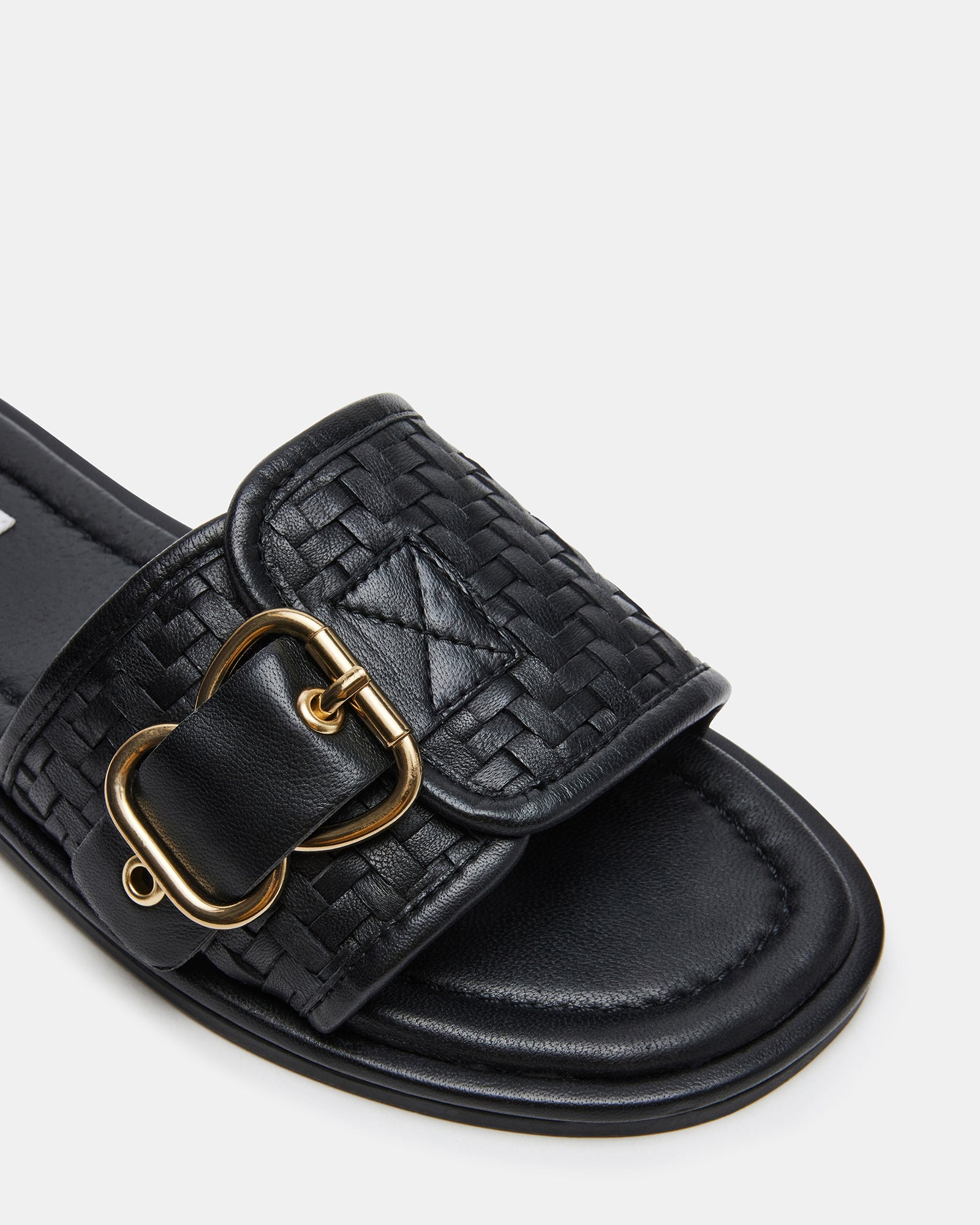 COINS Black Leather Woven Slide | Women's Sandals – Steve Madden