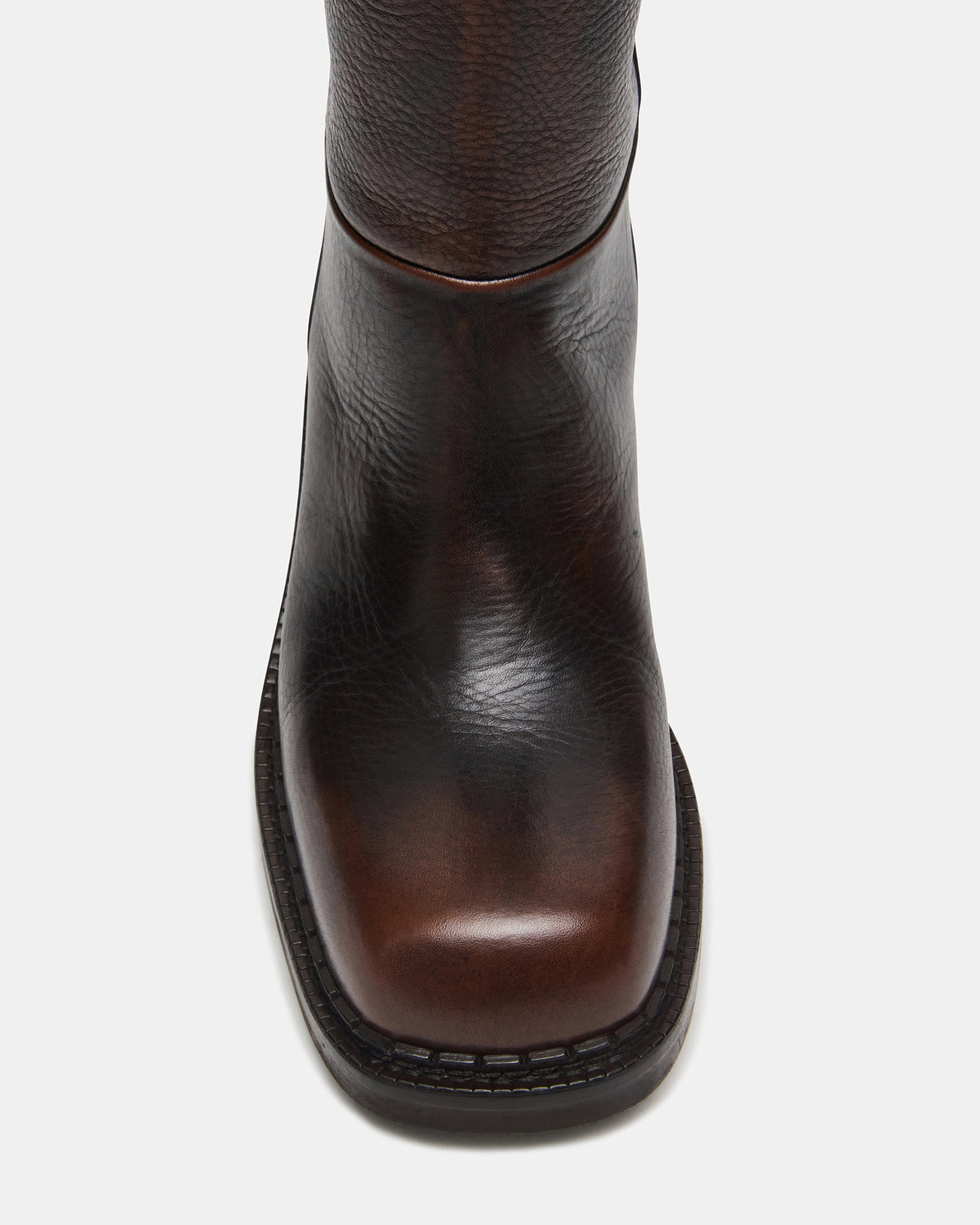 DAVOS Cognac Leather Square-Toe Knee High Block Heel Women's Boot ...