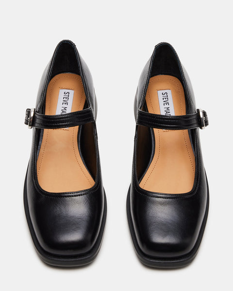 DELANCY Black Leather Mary Jane | Women's Flats – Steve Madden