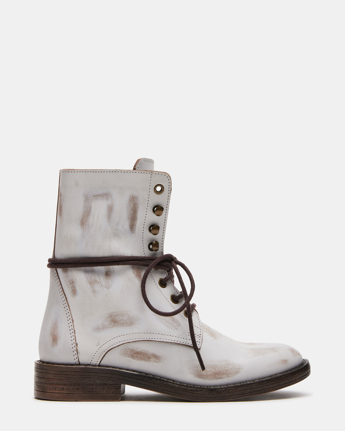 DEVIE White Leather Lace-Up Combat Bootie | Women's Booties – Steve Madden
