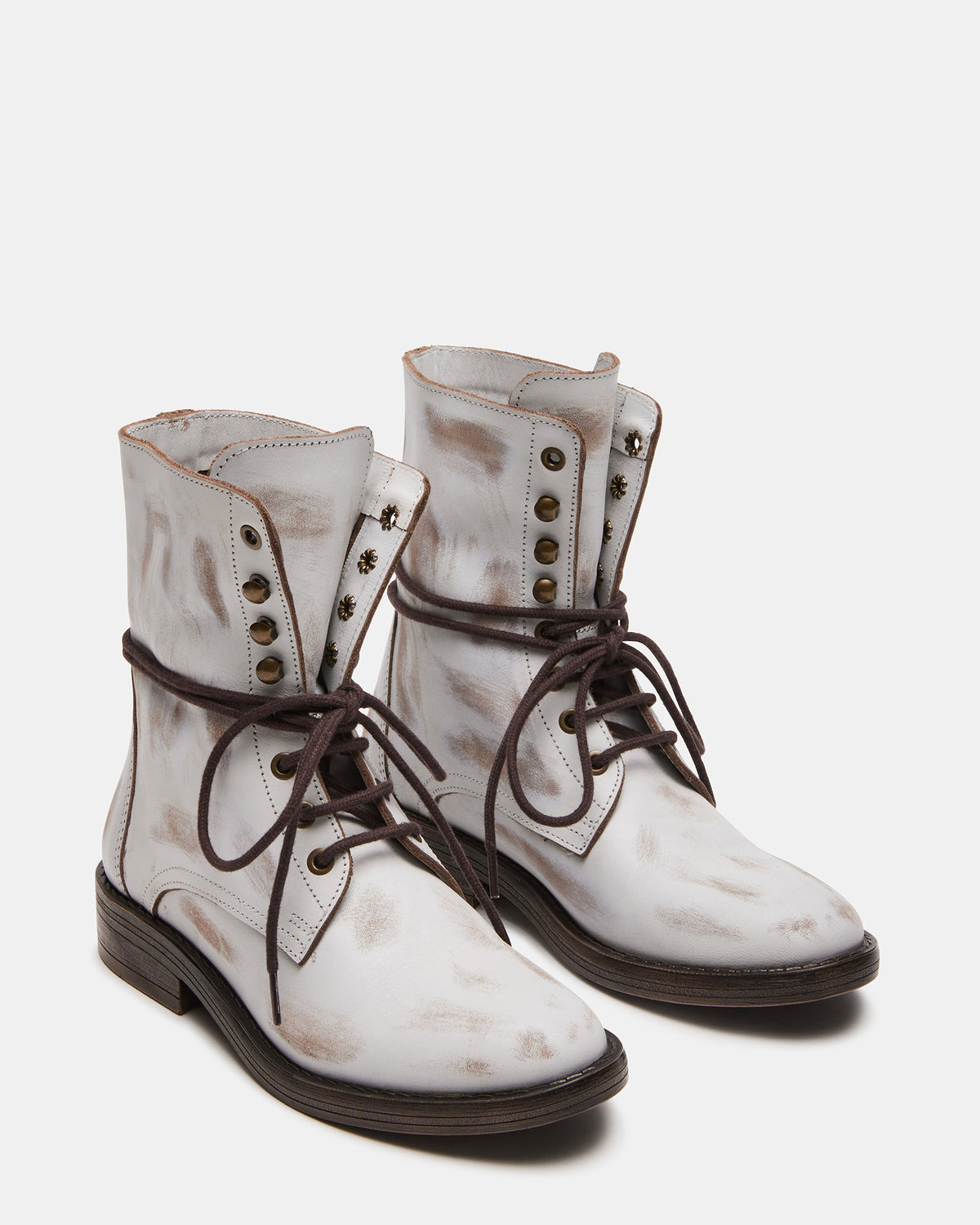 DEVIE White Leather Lace-Up Combat Bootie | Women's Booties – Steve Madden