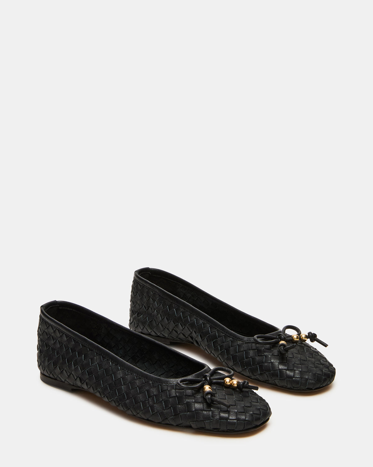 DIVY Black Leather Woven Bow Ballet Round-Toe Women's Flat – Steve Madden