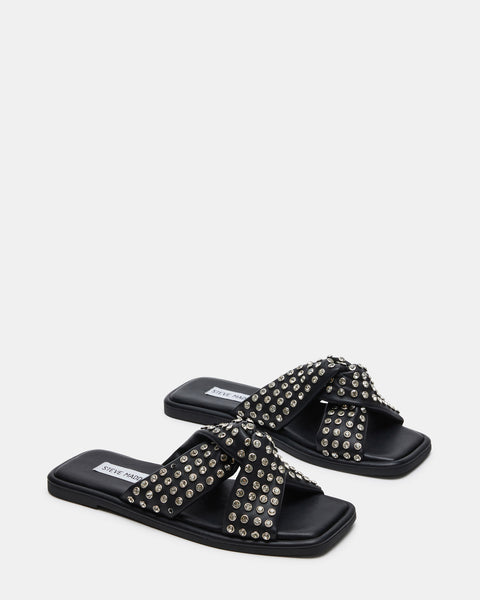 DAVIDSON Black Square Toe Rhinestone Slide | Women's Sandals – Steve Madden