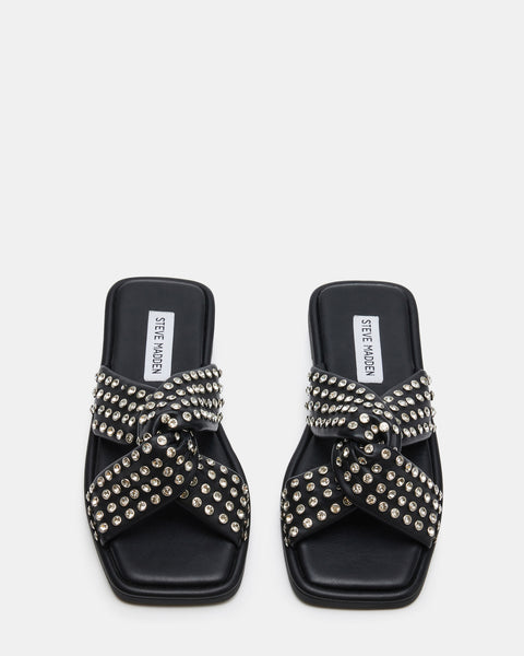 DAVIDSON Black Square Toe Rhinestone Slide | Women's Sandals – Steve Madden