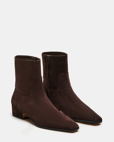 DUSTY Chocolate Brown Suede Ankle Bootie | Women's Booties – Steve Madden