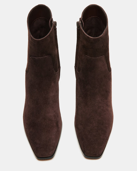DUSTY Chocolate Brown Suede Ankle Bootie | Women's Booties – Steve Madden