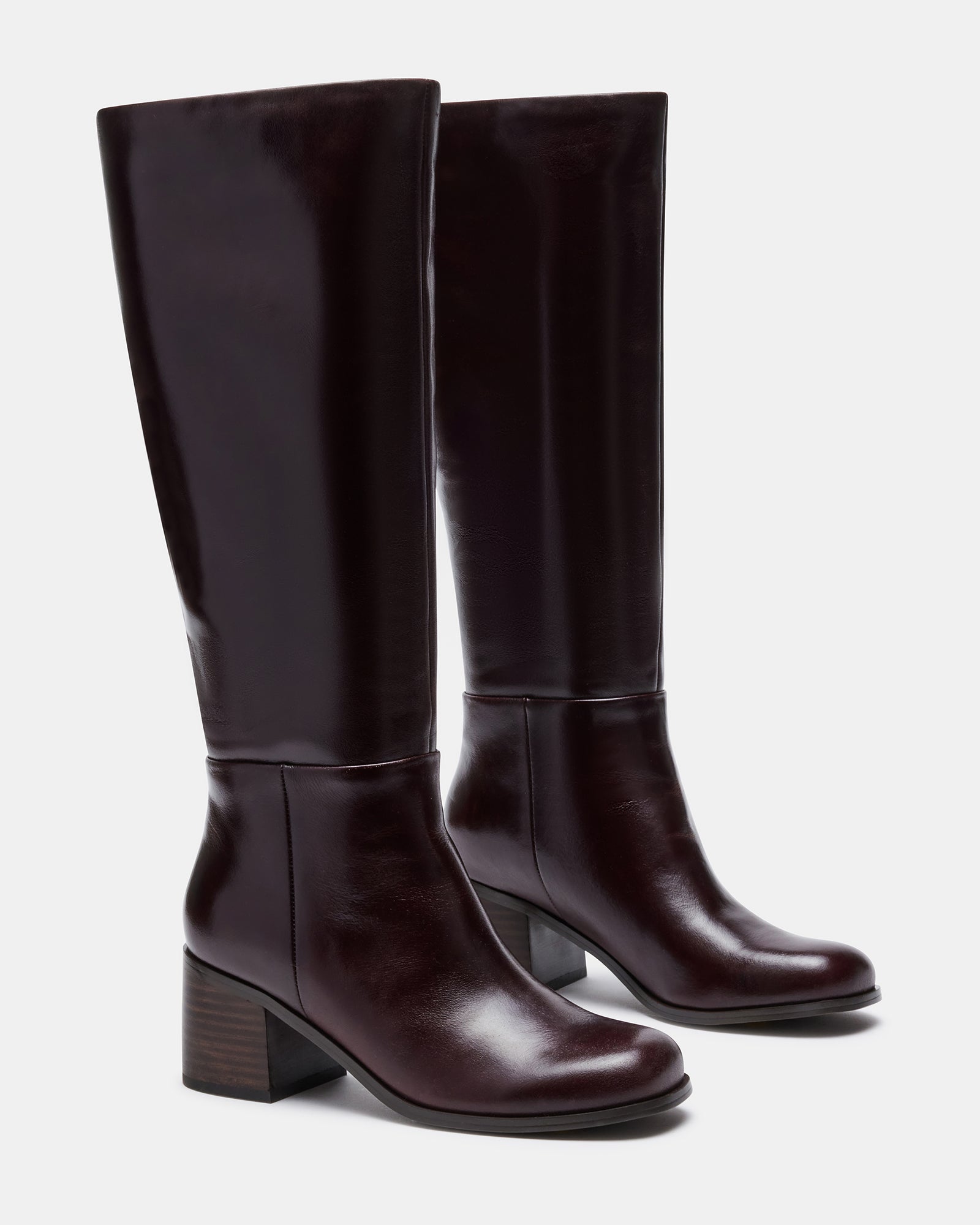 ELKAH Brown Leather Knee High Square Toe Boot | Women's Boots – Steve ...