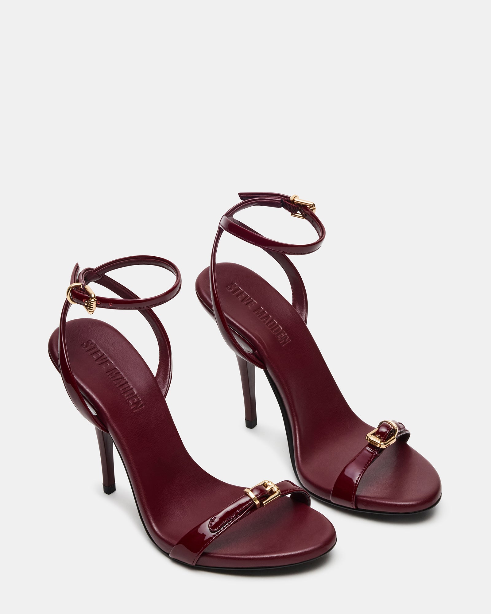FOXX Burgundy Patent Strappy Stiletto Open-Toe Women's Heel – Steve Madden