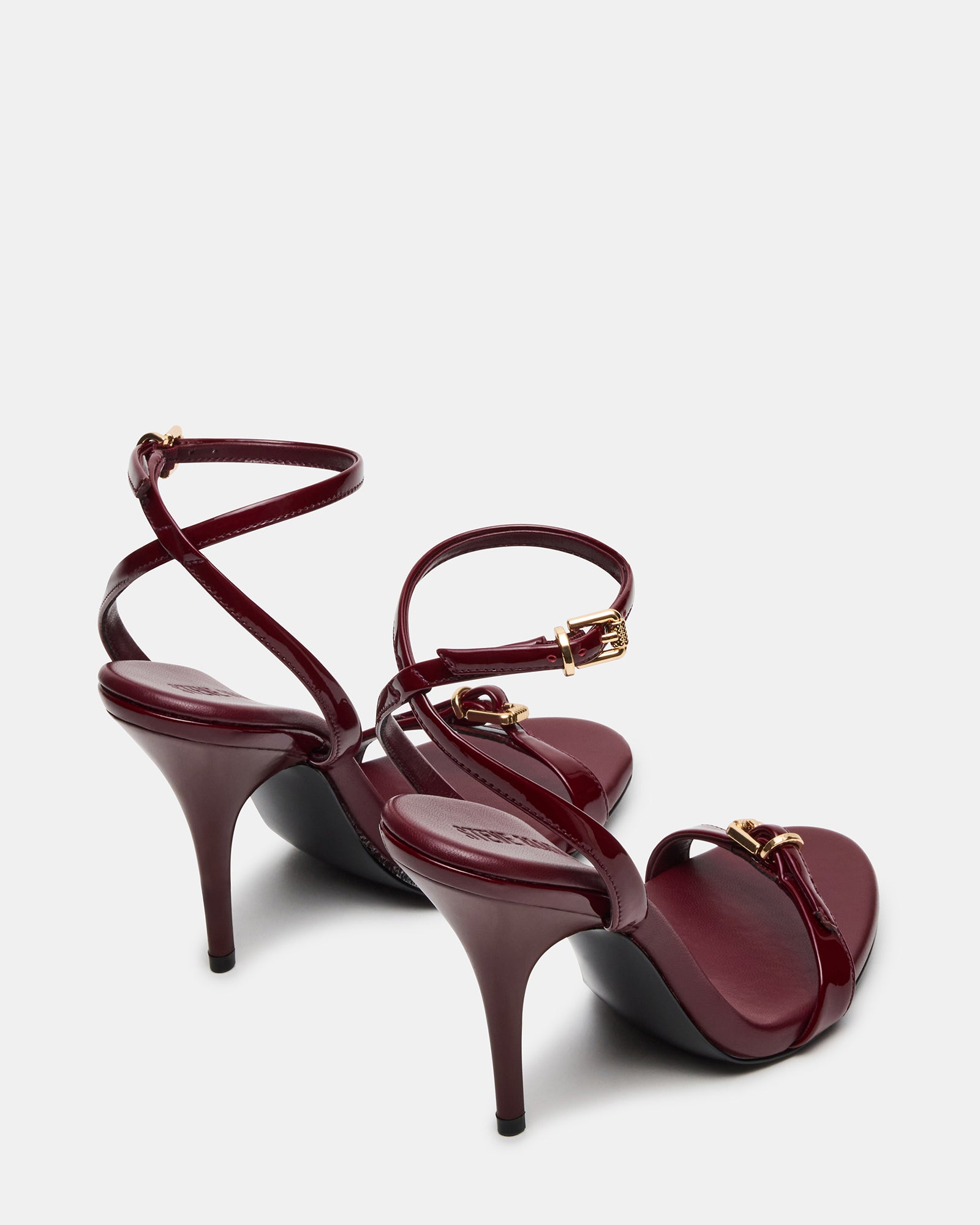 FOXX Burgundy Patent Strappy Stiletto Open-Toe Women's Heel – Steve Madden