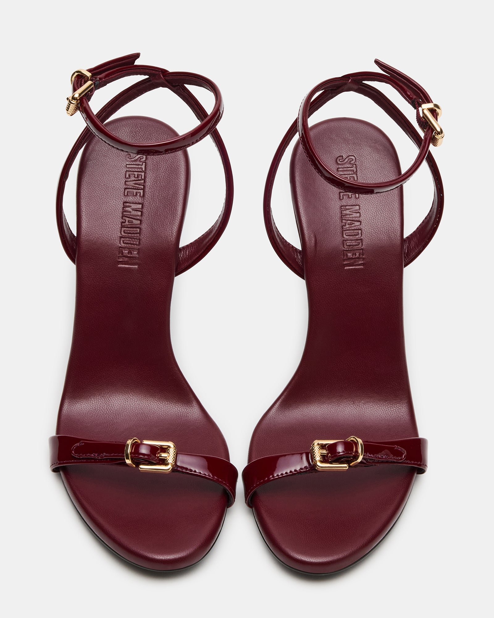 FOXX Burgundy Patent Strappy Stiletto Open-Toe Women's Heel – Steve Madden