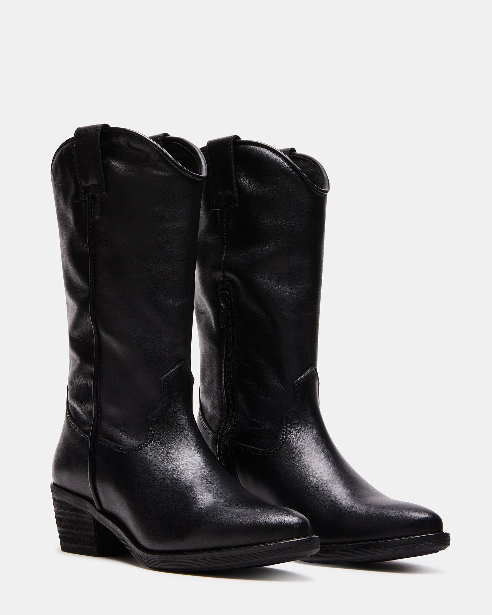 HANNAH Black Leather Casual Western Boot | Women's Boots – Steve Madden