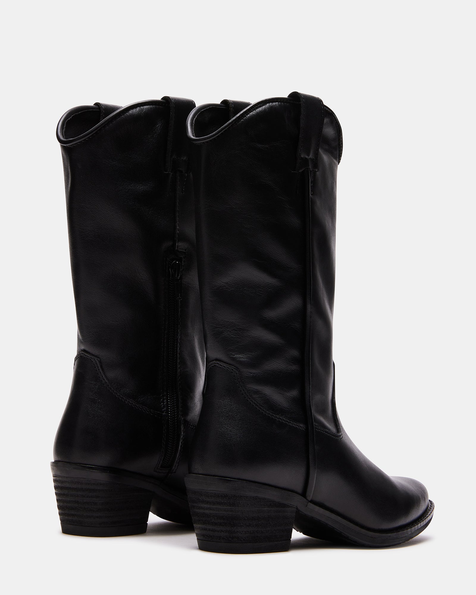 HANNAH Black Leather Casual Western Boot | Women's Boots – Steve Madden