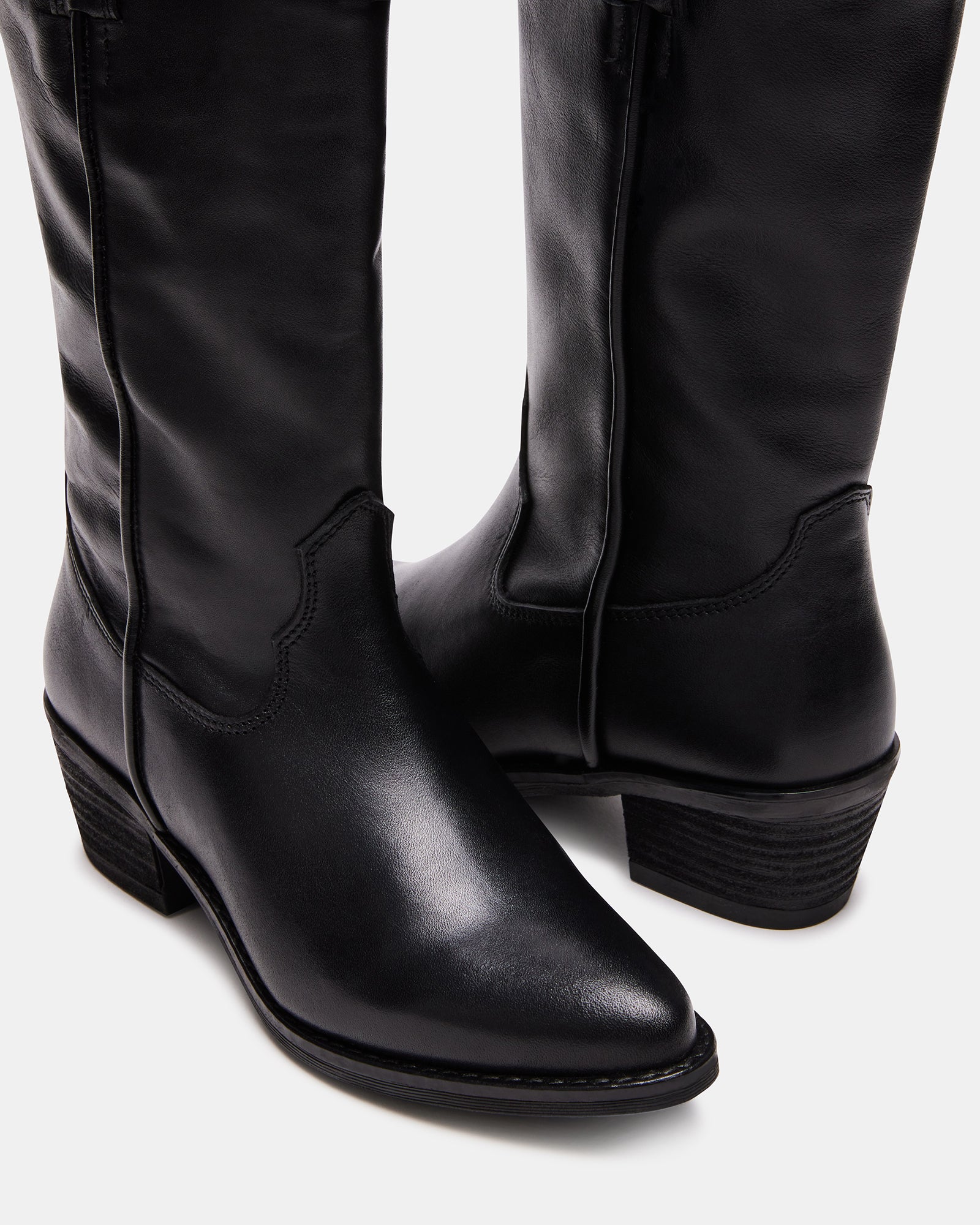 HANNAH Black Leather Casual Western Boot | Women's Boots – Steve Madden