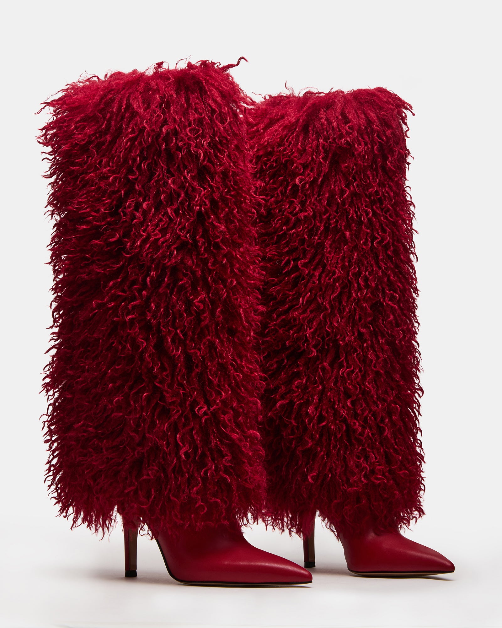 ICON Red Pointed-Toe Faux Fur Knee-High Stiletto Heel Women's Boot ...