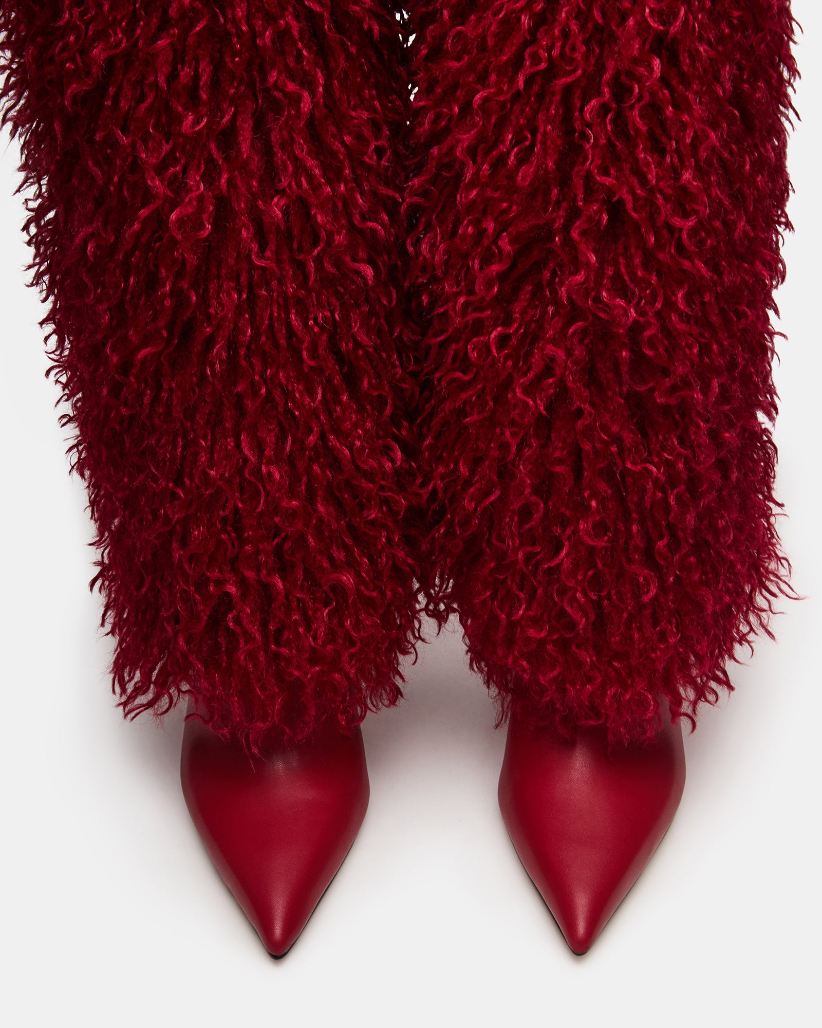 ICON Red Pointed-Toe Faux Fur Knee-High Stiletto Heel Women's Boot – Steve Madden