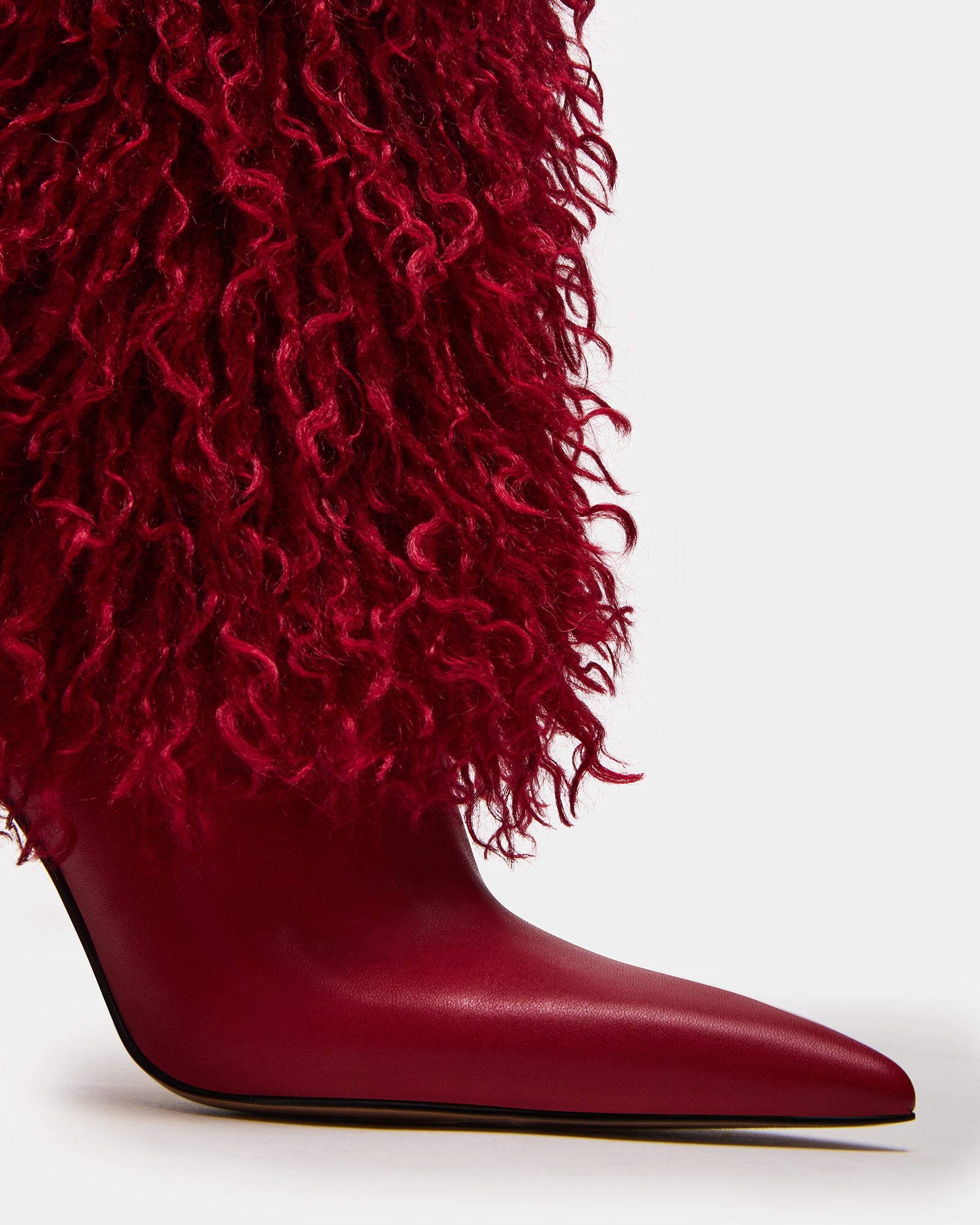 ICON Red Pointed-Toe Faux Fur Knee-High Stiletto Heel Women's Boot – Steve Madden