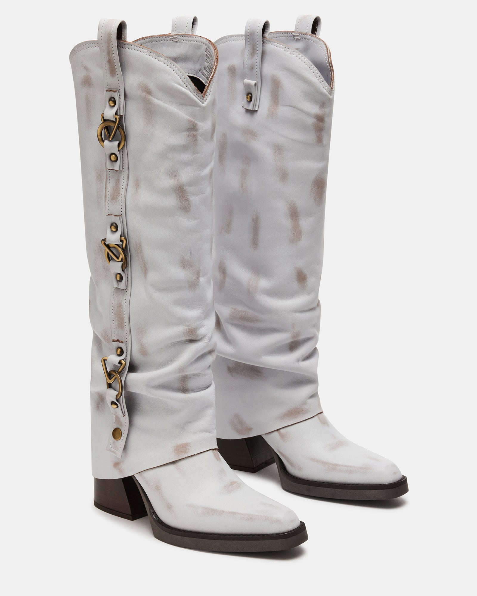 JETT White Leather Fold Over Western Boot | Women's Cowboy Boots ...
