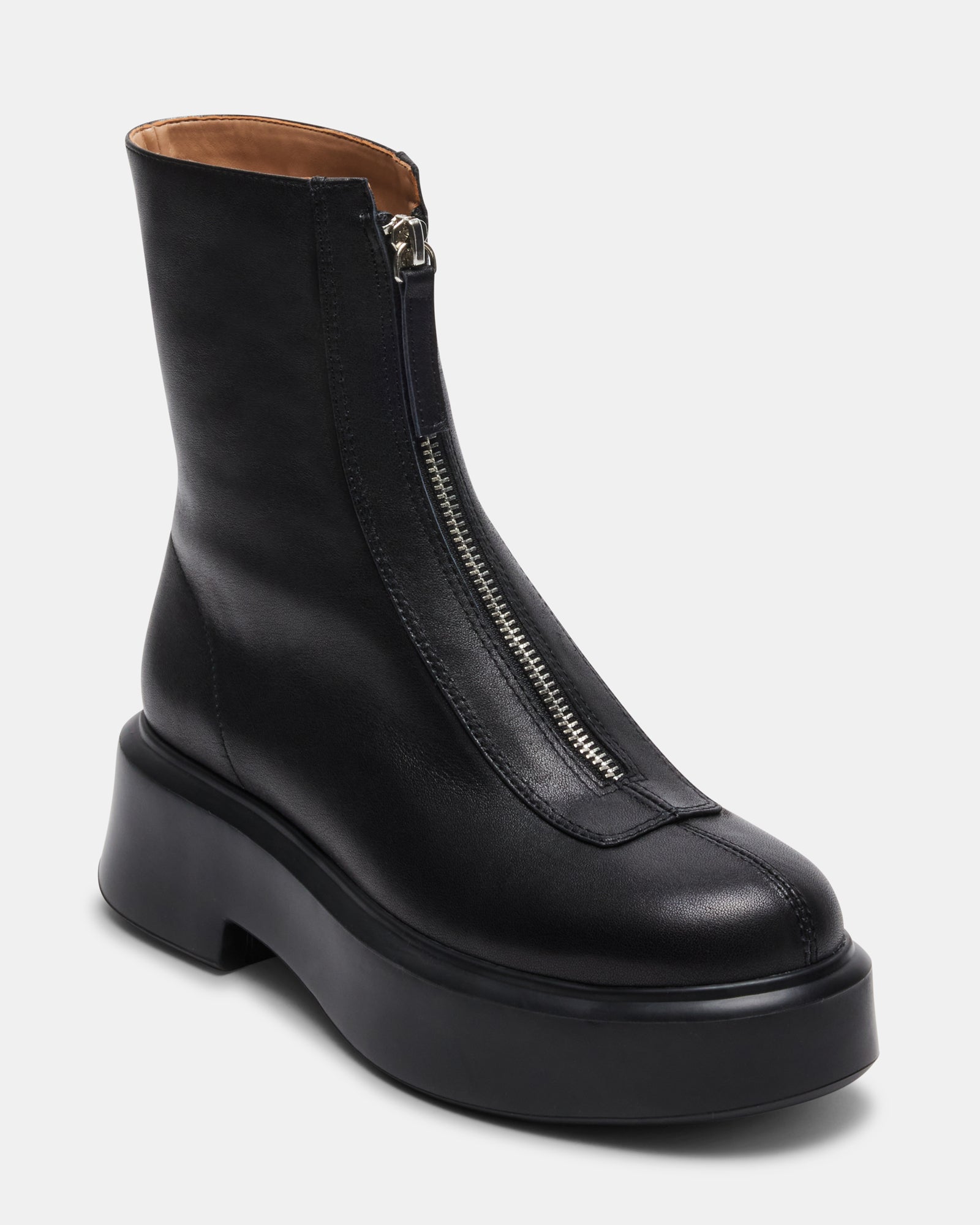 JONES Black Leather Zipper Lug Ankle Boot | Women's Booties – Steve Madden