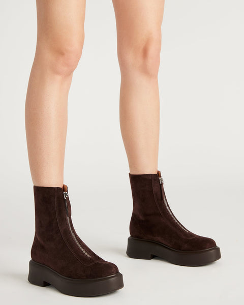 JONES Chocolate Brown Suede Zipper Lug Ankle Boot | Women's Booties ...